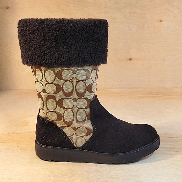 Coach | Shoes | Coach Kally Signature Suede Sherling Boots | Poshmark